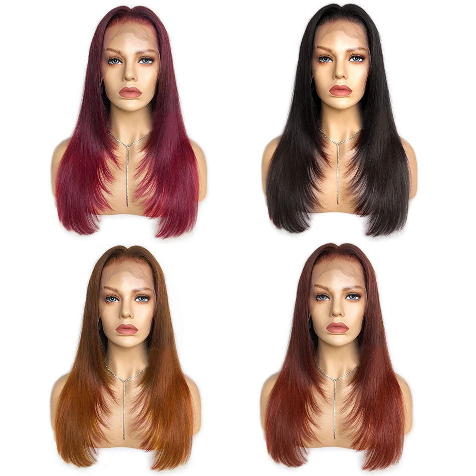4 Colors Available Layered Cut Glueless Lace Human Hair Wigs Straight ...